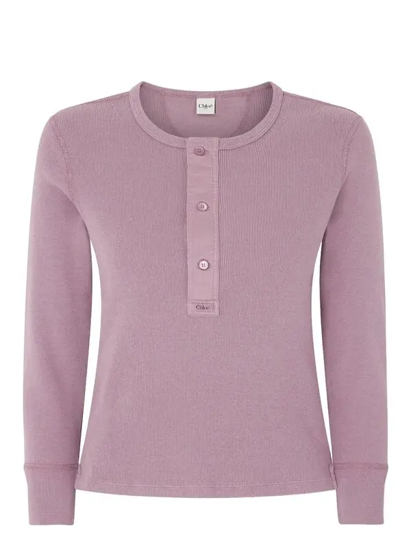 Chloé Ribbed Organic Cotton-jersey Henley Top - Pink