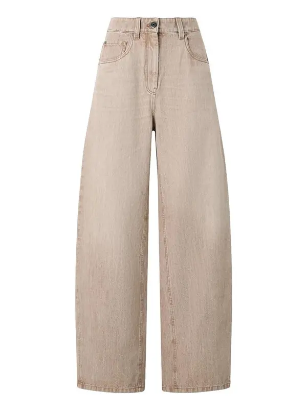 Brunello Cucinelli Embellished High-rise Wide-leg Jeans - Neutrals