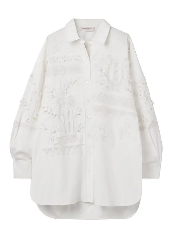 Carolina Herrera Oversized Embroidered Cotton-blend Poplin Shirt - White