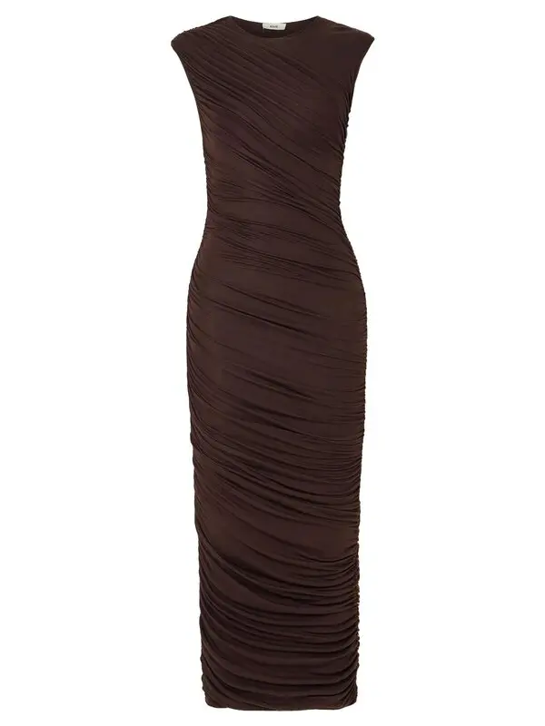 AGOLDE Ester Ruched Lyocell-blend Maxi Dress - Burgundy