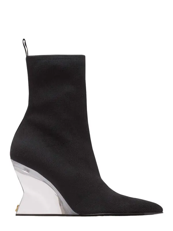 Balmain Wedge Knit Ankle Boots - Black