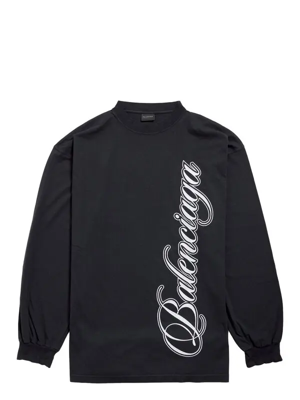 Balenciaga Cursive Long Sleeve T-shirt Large Fit - Black