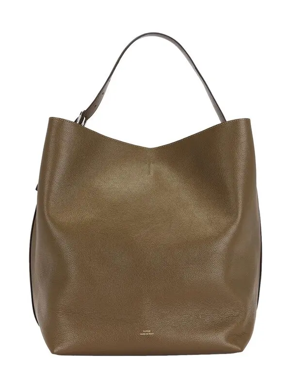 TOTEME Belted Grained Leather Tote Bag - Dark Taupe