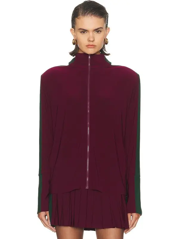 Norma Kamali Side Stripe Turtleneck Jacket - Plum & Dark Emerald