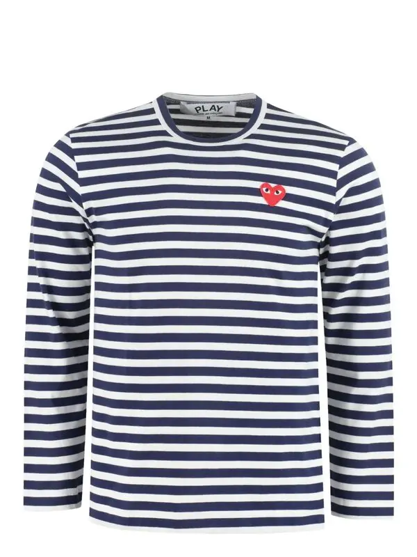 Play Comme Des Garcon Striped Cotton T-shirt - Blue