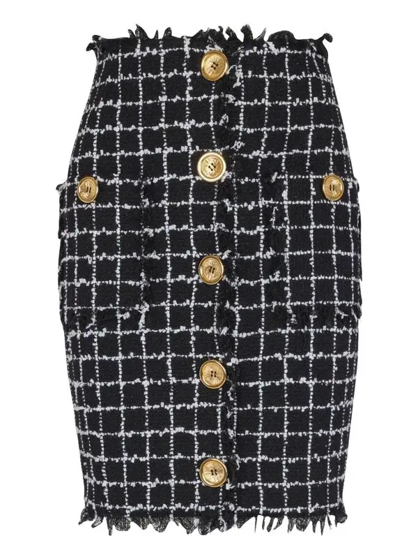 Balmain Tweed Midi Skirt - Black