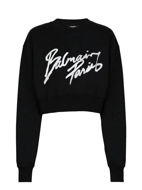 Balmain Logo Cropped Sweatshirt - Black