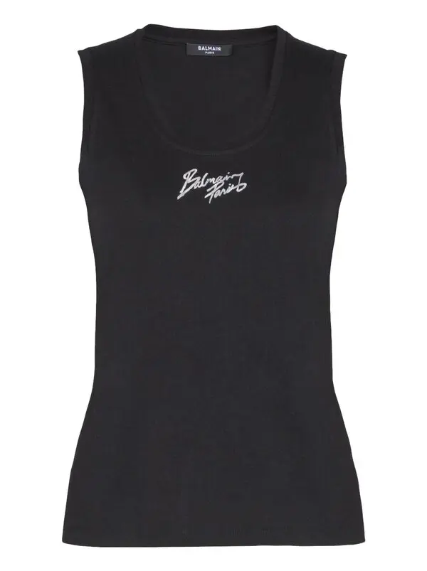 Balmain Logo Cotton Tank Top - Black