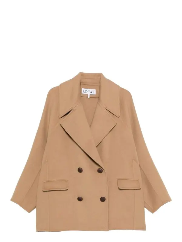 Loewe Wool Double-breasted Coat - Beige
