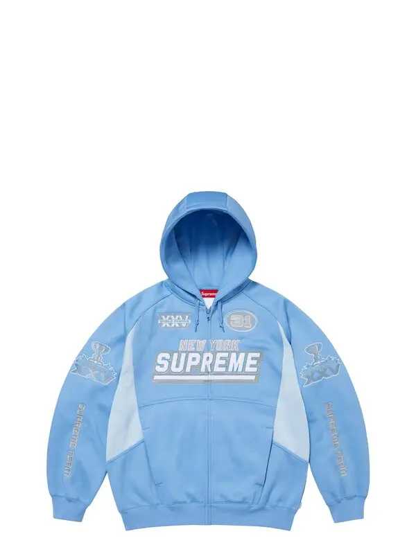 Supreme Football Zip Up Hooded Sweatshirt - Blue