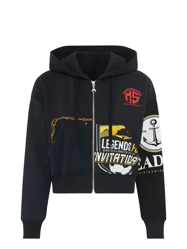 MARINE SERRE Regenerated Graphic Cropped Zip Hoodie - Black