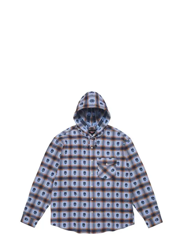 Supreme X Number Ine Hooded Flannel Shirt - Blue