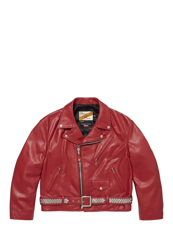 Supreme X Number Ine X Schott Perfecto Leather Jacket - Red