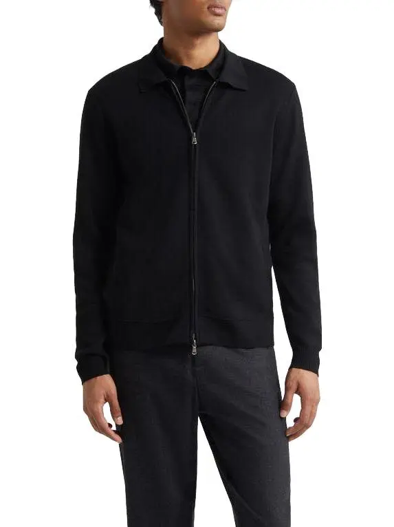 Sunspel Merino Wool Zip Cardigan - Black