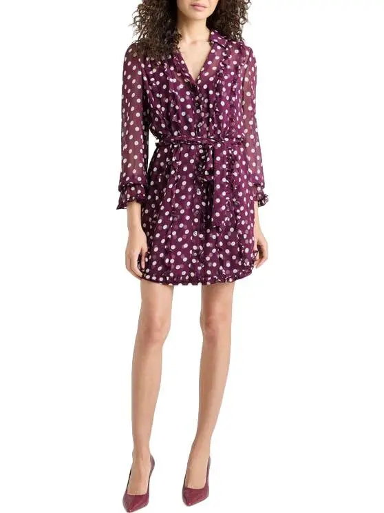 Cinq À Sept Camille Polka Dot Shirtdress - Deep Plum/limestone
