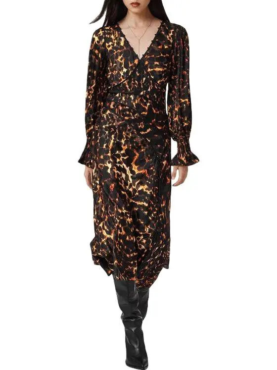 ALLSAINTS Dannie Printed Midi Dress - Pardus Flame Brown