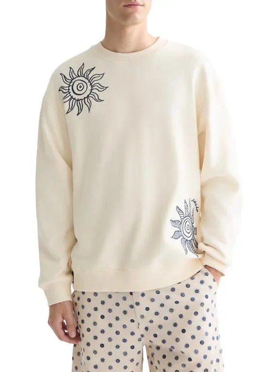 Scotch & Soda Oversized Embroidered Cotton Crewneck Sweatshirt - Eggnog