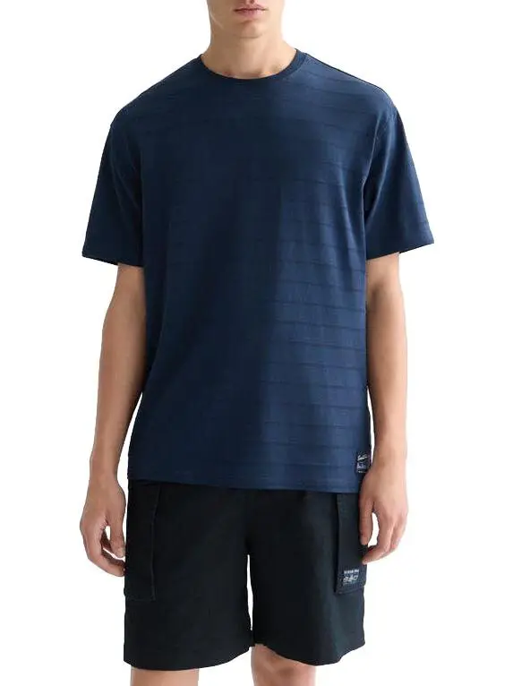 Scotch & Soda Structured Stripe Jacquard Stretch Cotton T-shirt - Pageant Blue
