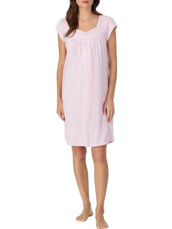 Eileen West Floral Cap Sleeve Short Cotton Nightgown - Pink/white
