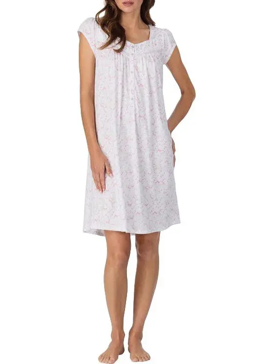 Eileen West Floral Cap Sleeve Short Cotton Nightgown - White/pink