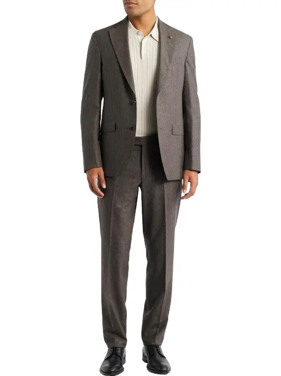 JACK VICTOR Montana Houndstooth Wool & Cashmere Suit - Brown