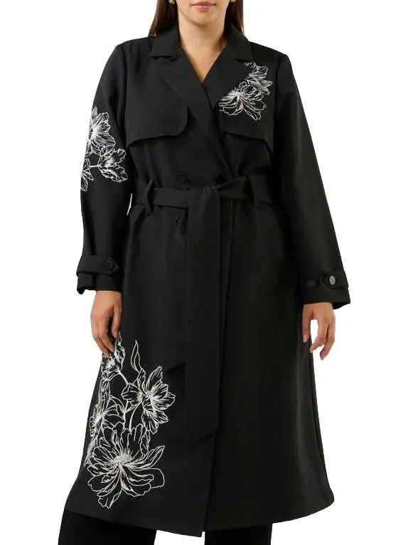ESTELLE Monet Embroidered Double-breasted Trench Coat - Black/cream