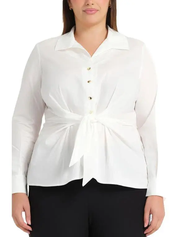 ESTELLE Cotton Button-up Top With Tie Front - Milk