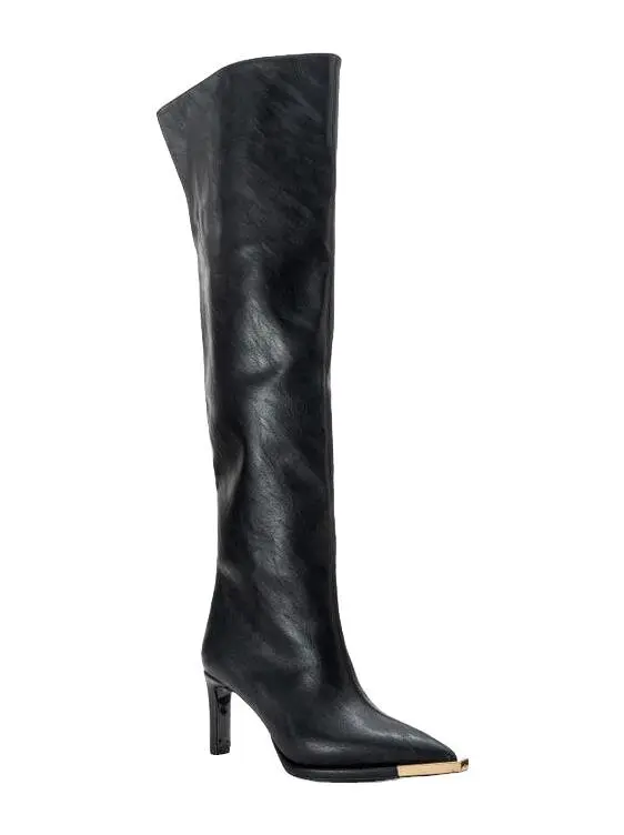 PROLOGUE SHOES Over-the-knee Stiletto Boots - Black Faux Leather