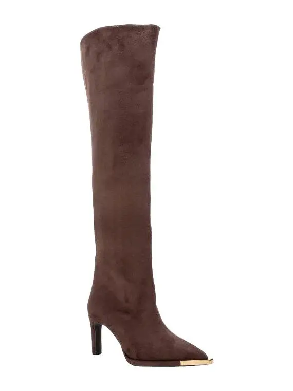 PROLOGUE SHOES Over-the-knee Stiletto Boots - Brown Suede Faux Leather