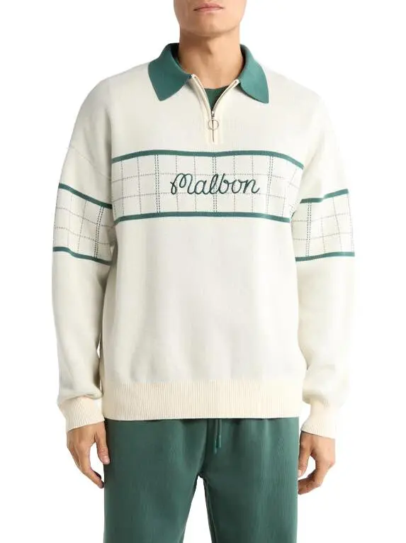 MALBON Bennett Plaid Quarter-zip Sweater - Heather Ivory