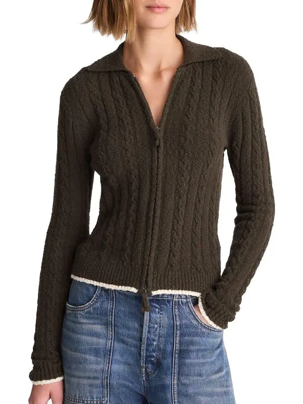 Madewell Cable Knit Zip Cardigan - Midnight Olive Tippi