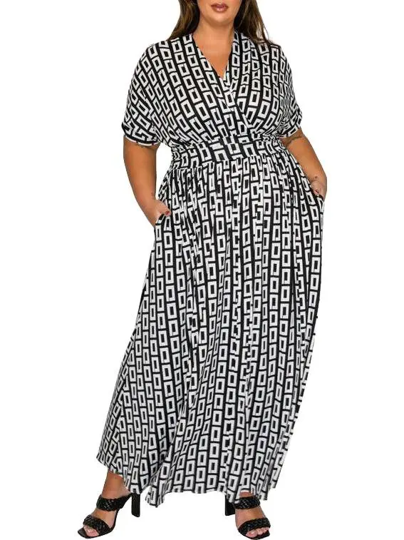 L I V D Geometric Print Empire Maxi Dress - Black Ivory