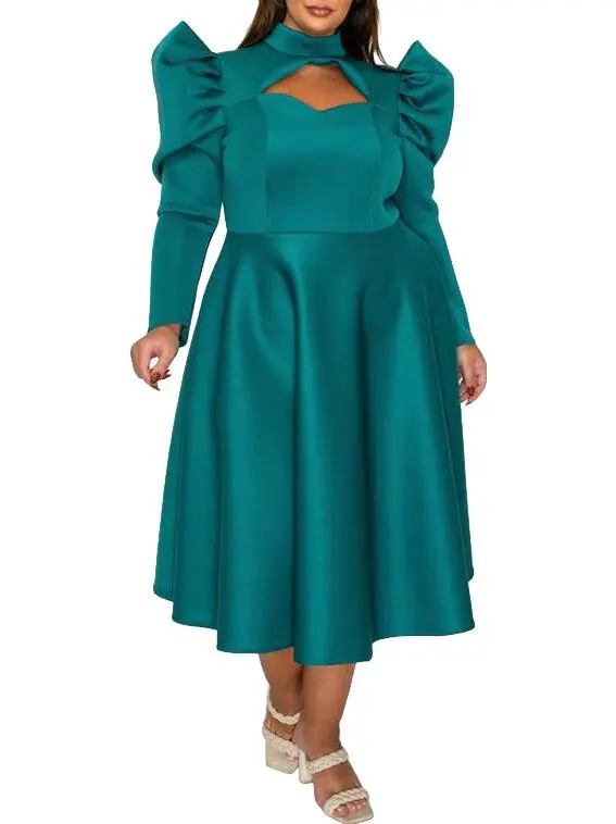 L I V D Isabella Neoprene Midi Dress - Jade Dark