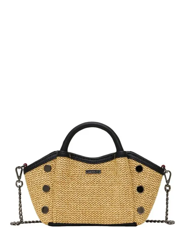 HAMMITT Mini Paul Leather Top Handle Bag - Noir Smooth Raffia/gunmetal