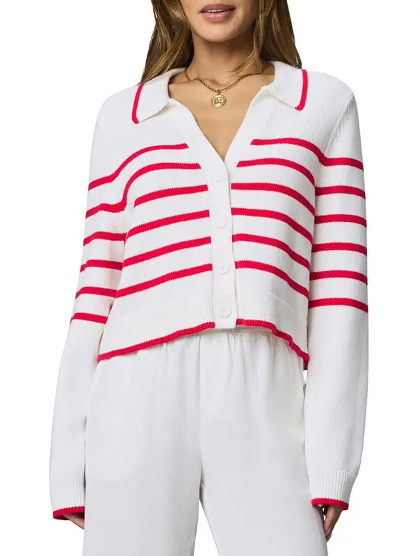 Splendid Nicolette Stripe Cardigan - White/rouge