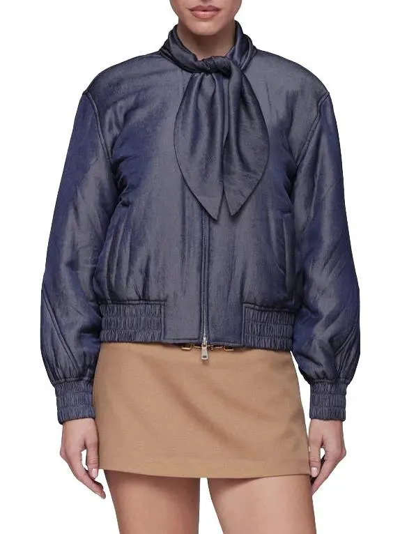Avec Les Filles Tie Neck Bomber Jacket - Dark Navy