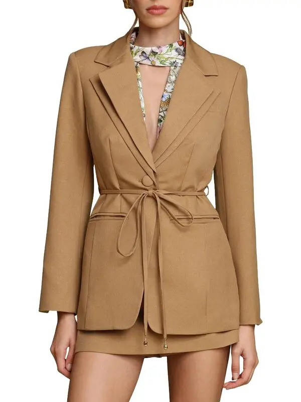 Avec Les Filles Tie-waist Cutaway Blazer - Honey