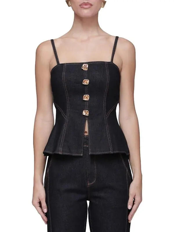 Avec Les Filles Hourglass Peplum Camisole - Dark Rinse Wash