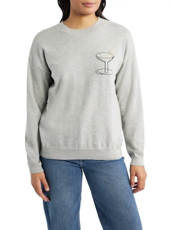 Bobeau Martini Crewneck Cotton Sweater - Heather Grey/black