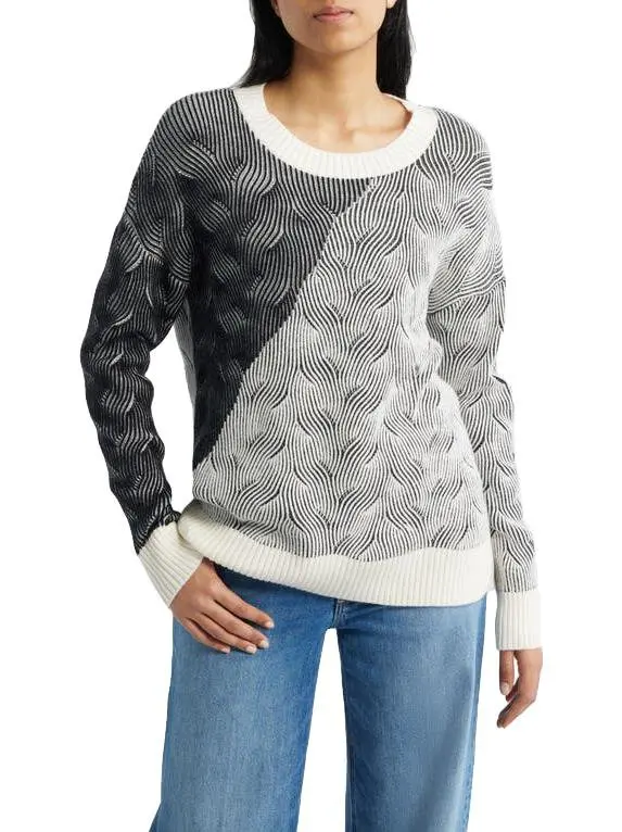 Bobeau Colorblock Scoop Neck Sweater - Cream/black