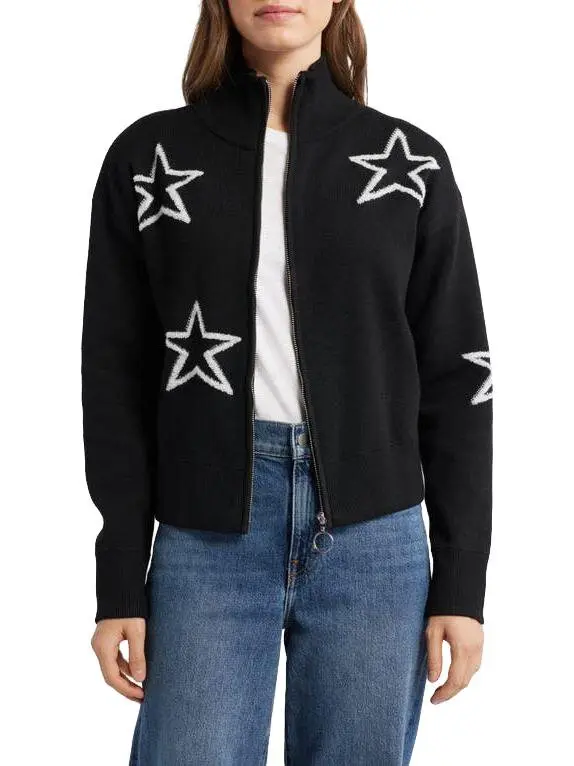 Bobeau Star Zip Cardigan - Black