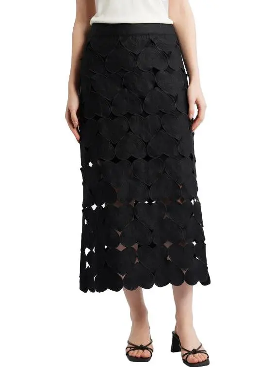 Farm Rio Hearts Linen Midi Skirt - Black
