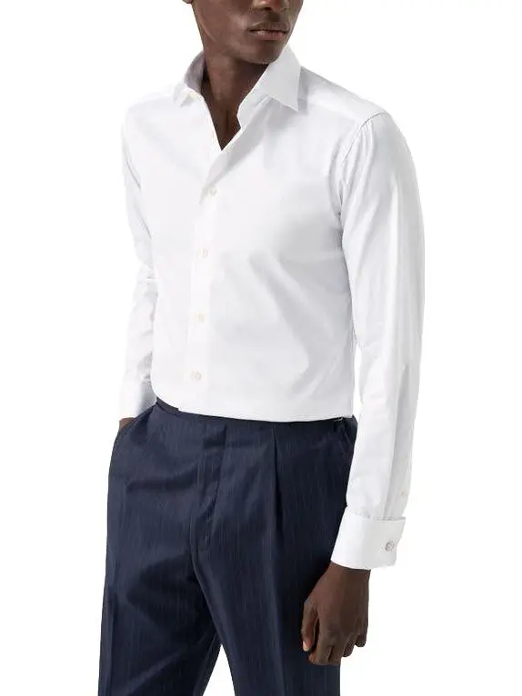 Eton Slim Fit Cotton Twill Dress Shirt With French Cuffs - White
