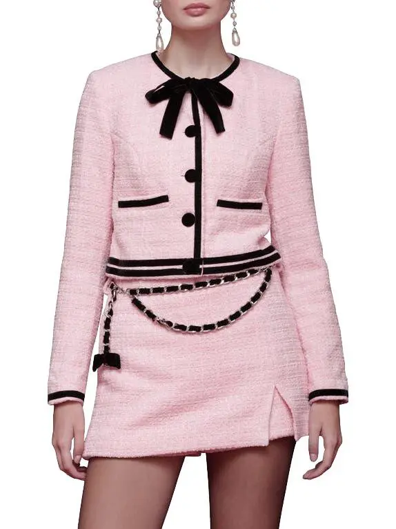 Avec Les Filles Tweed Bow Trim Crop Jacket - Candy Pink