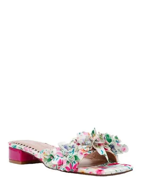 Betsey Johnson Glorria Floral Appliqué Slide Sandal - Natural Floral Multi