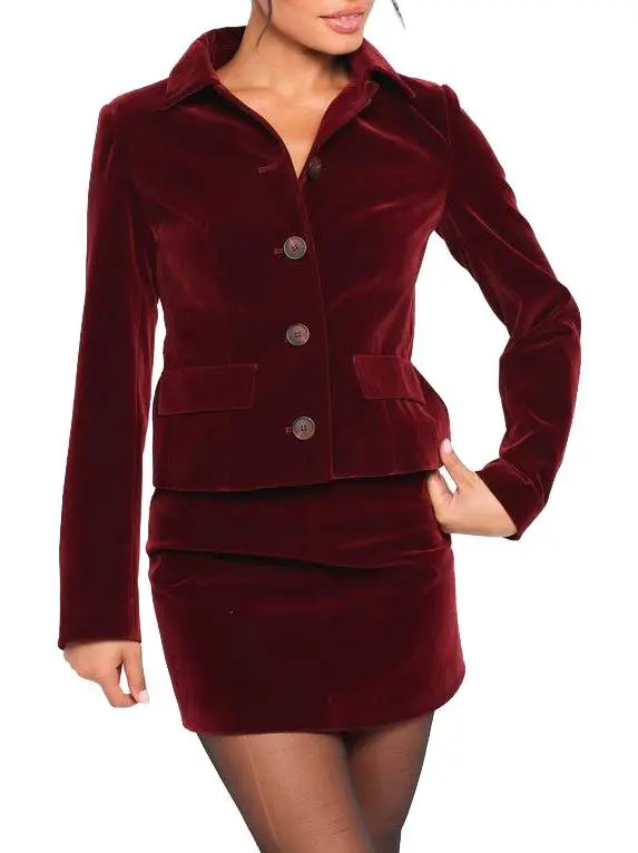 PETAL & PUP Lainey Crop Velvet Jacket - Burgundy
