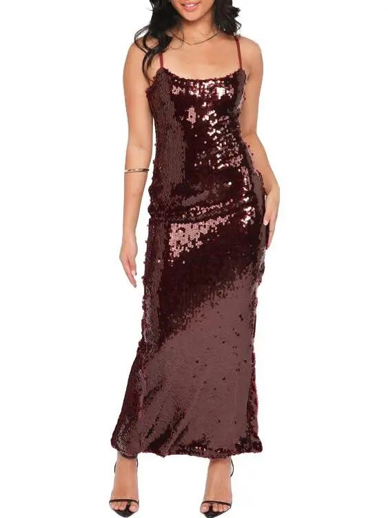 PETAL & PUP Orlena Sequin Maxi Dress - Burgundy