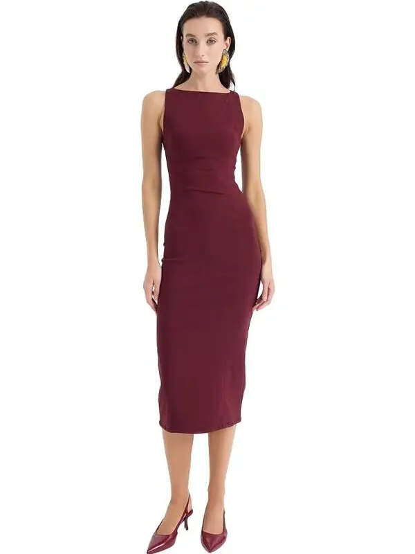MONLICIA Silva Bodycon Midi Dress - Burgundy