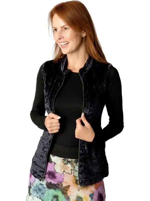 SOFIBELLA Crushed Velvet Golf Vest - Black
