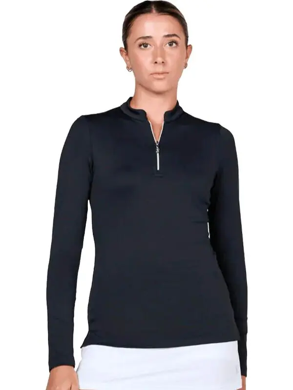 SOFIBELLA Quarter Zip Long Sleeve Golf Shirt - Black